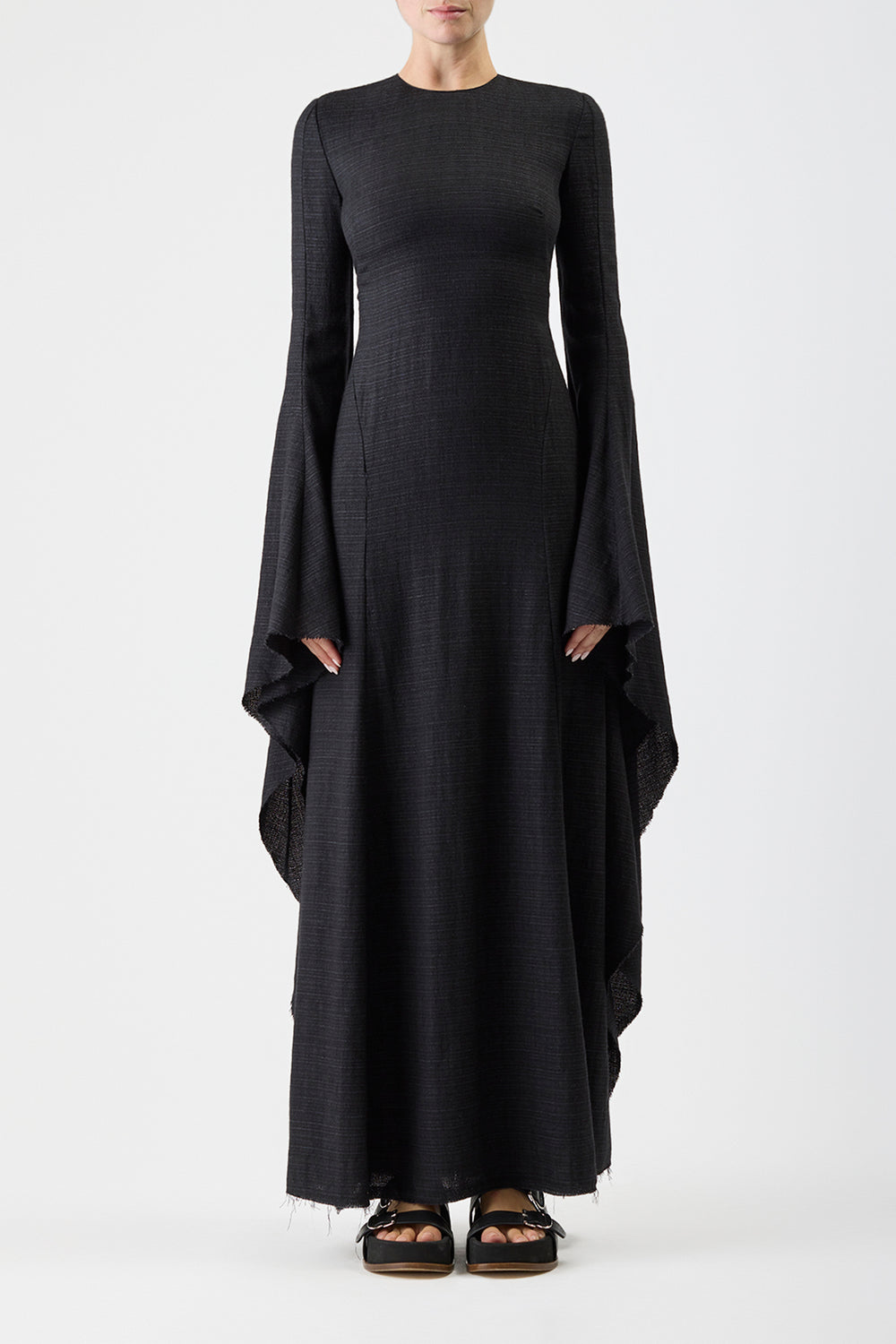 Sigrud Draped Maxi Dress in Black Wool Silk Gauze – Gabriela Sigrud Draped Maxi Dress in Black Wool Silk Gauze – Gabriela